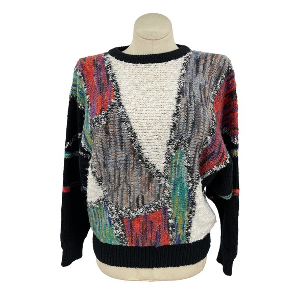 Vintage | Sweaters | Vintage 8s Black Abstract Sweater Long Sleeves By ...